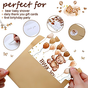 24 Pack Bear Baby Shower Thank You Cards with Envelopes and Stickers Set Blue Bear Kid Thank You Notes Blank Inside Watercolor Cards for Boy Girl Birthday Party