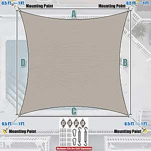 Amgo 16' x 20' Grey Rectangle Sun Shade Sail Canopy Awning UPF50+ AGTAPR1620, 95% UV Blockage, Water & Air Permeable, Commercial and Residential, 3 Years Warranty (We Make Custom Size)