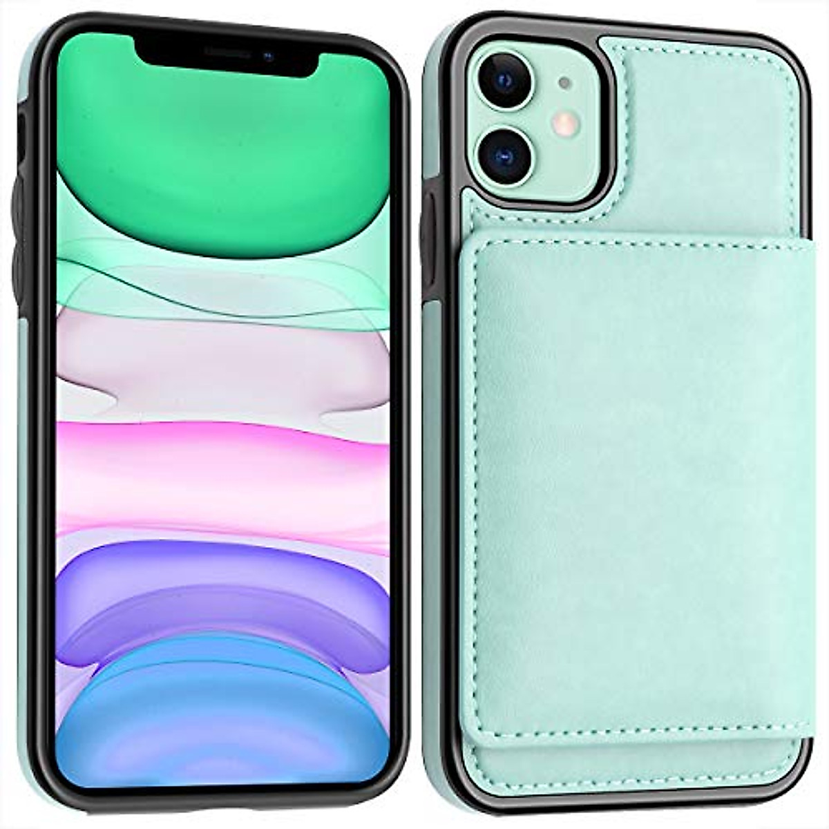 LakiBeibi Case for iPhone 11 Case with Card Holders, Dual Layer Lightweight Slim Leather iPhone 11 Wallet Case Flip Folio Magnetic Lock Protective Case for Apple iPhone 11 6.1 Inch (2019), Mint