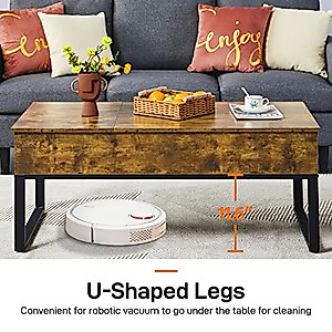 Yaheetech 2 Way Lift Top Coffee Table with Separated Hidden Storage Compartments,Adjustable Tabletop Dining Table for Living Room, Metal Frame, Rustic Brown