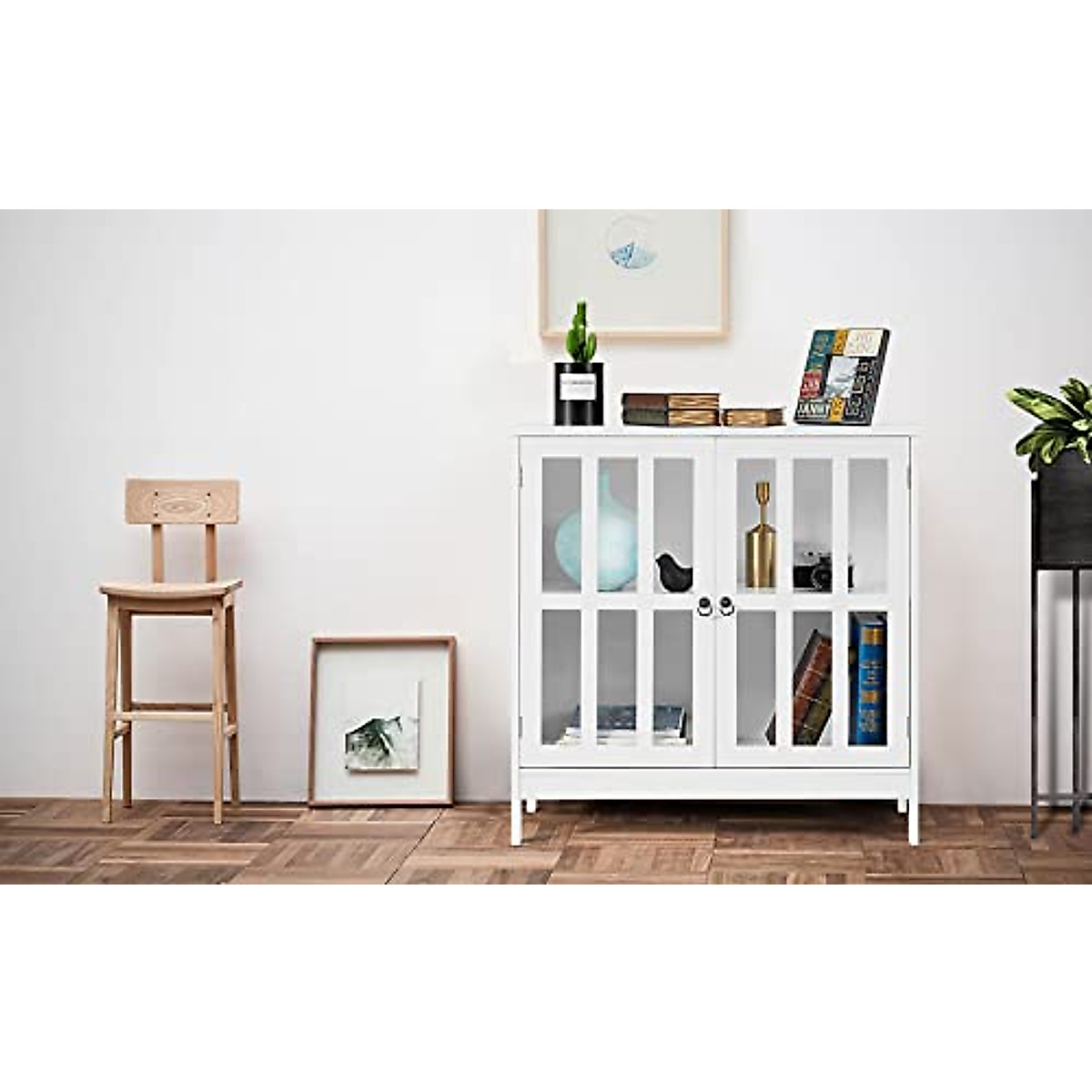 KVK Wooden Storage Cabinet,Sideboard Console,Buffet Cabinet for Doors Entryway Kitchen Dining Console Living Room, White