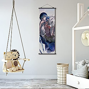 Poster Anime Scroll Hashibira Inosuke Hanger Cartoon Comic Scrolls Fabric Hanging Wall Art Picture Decor 36" L x 12" W