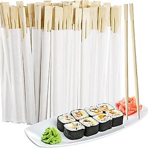 300 Pairs Disposable Chopsticks Bamboo Wooden Chopsticks Cooking Chopsticks Long Japanese Chinese Korean Individually Wrapped Connected Chopsticks with Paper Sleeve for Sushi Asian Dishes, 8.27 Inch