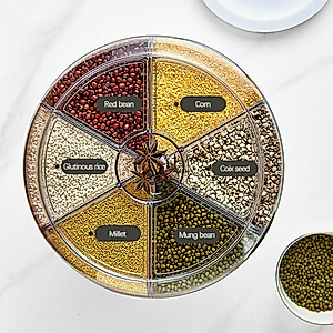 BILPIKOGoo 6 Grid Rice Dispenser, Rotating Grain Storage Container, One-Click Output Round Rice Container Rotating Grain Dispenser Kitchen Organization 10 kg