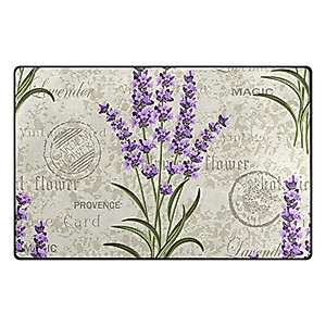 My Daily Lavenders Floral Vintage Area Rug 20" x 31", Door Mat for Living Room Bedroom Kitchen Bathroom Decorative Lightweight Foam Printed Rug
