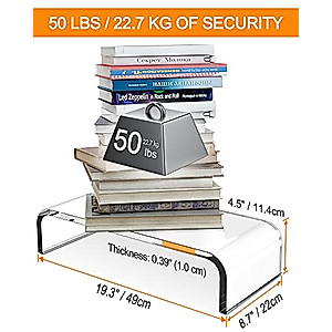 Clear Monitor Riser, Acrylic Computer Stand 20 inch - Sturdy 50LB Max - Promote Pain Relief Posture & Free Up Cluttered Space with TV, Laptop & PC Computer & Desk Storage Organizer Stand Riser