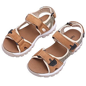 Harssidanzar Women's Leather Sandals Outdoor Sandals Hiking Sandals Casual Walking Sandals Strap Adjustable Beach Sandals For Women SL256US,Camel Grey, Size 6.5
