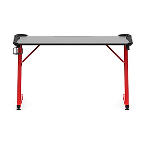 GAMDIAS Zeus Large Gaming Desk with Carbon Fiber Look Surface Home Office Computer Table, Gamer Workstation with The Cup Headset Holder, Black, Red