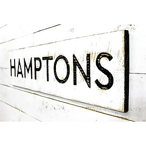 Hamptons Sign - Carved in a 40"x10" Solid Wood Board Rustic Distressed Shop Advertisement Farmhouse Style Wooden The Hamptons New York Beach