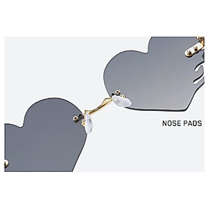 ENTHYI Melting Heart Flame sunglasses Women/men Trendy Rimless Party Cute Prom Glasses Novelty Heart Fire Flame Eyewear (orange)