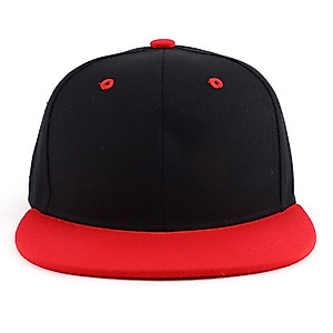 Trendy Apparel Shop Infant to Toddler Kid's Plain Structured Flatbill Snapback Cap - Black Red
