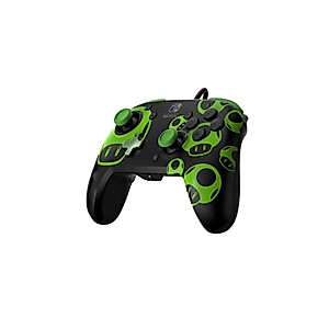 PDP REMATCH Enhanced Wired Power Nintendo Switch Pro Controller, Officially Licensed Switch Lite/OLED Compatible Gamepad, Customizable Programmable Buttons, Super Mario 1-UP Mushroom, Glow in the Dark