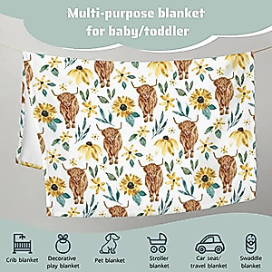 HawSkgFub Boho Highland Cow Sunflower Baby Blanket Girls Gift, Farm Animal Floral Yak Nursery Flannel Fleece Bed Swaddle Receiving Blankets, Flower Soft Newborn Toddler Infant Kid Crib Bedding 30 x 40
