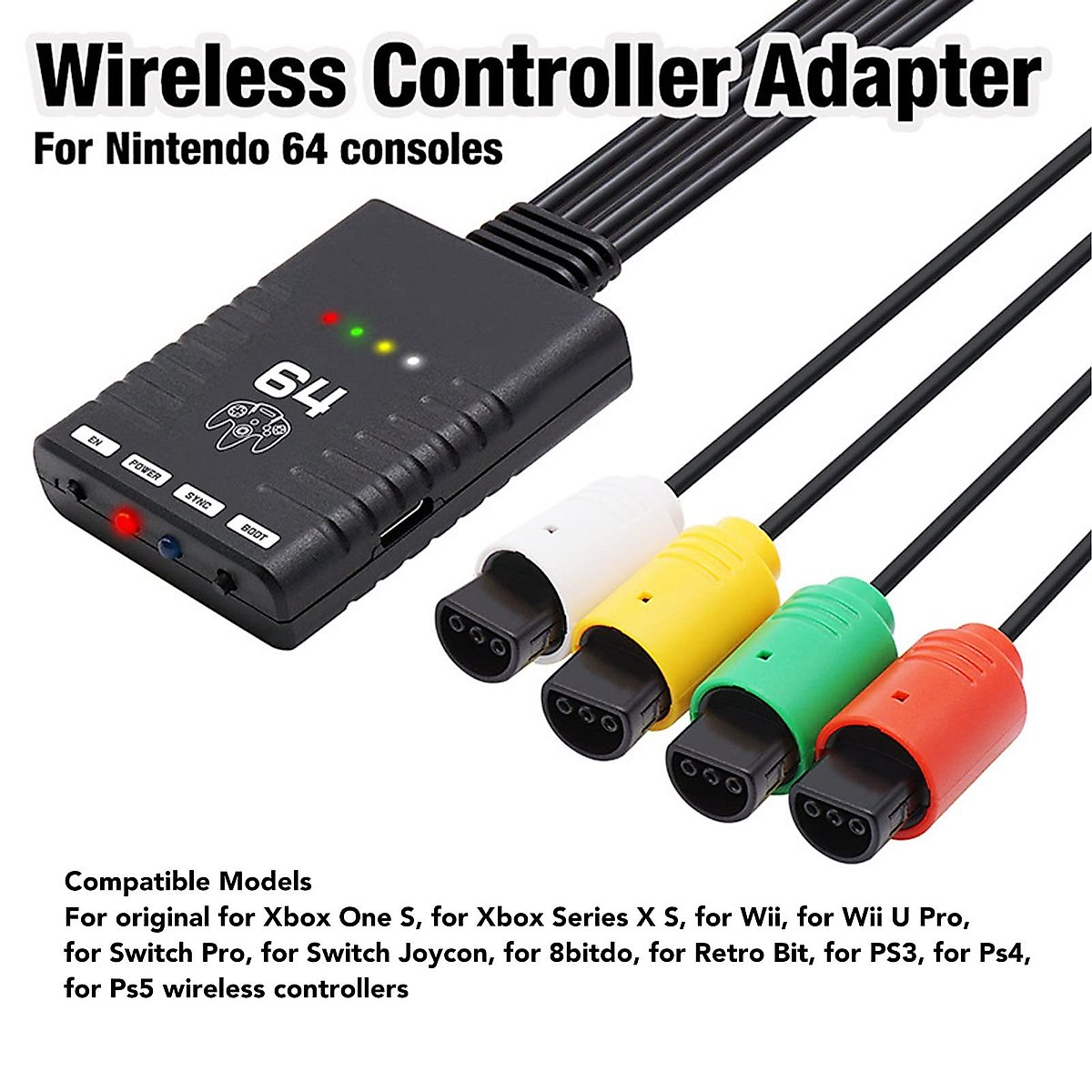 Wireless Controller Adapter for N64 Console, Multiplayer Bluetooth Controller Adapter Support 4 Player, for Xbox One S, Xbox Series X S, Switch Pro, , Retro Bit, PS3, Ps4,