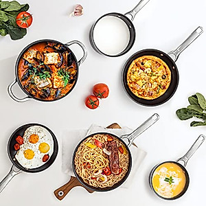 Induction Cookware 10 Piece, Fadware Pots and Pans Set Nonstick, Oven & Dishwasher Safe Cookware, Kitchen Cooking Pan Set with Glass Lids, Includes Frying Pans, Saute Pan, Saucepans & Stockpot, Black