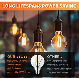 ALAMPEVER G25 Globe Light Bulbs 60 Watt, Vanity Lights LED Bulbs, Dimmable Decorative E26 Light Bulb 3000K Soft White, 800LM, 4PACK