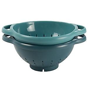 Crisp 2 Pack Mini Colander Berry Baskets - Plastic, Durable Kitchenware, Dishwasher Safe - Made in the USA - Prussian Blue & Light Teal