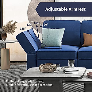 ZAFLY Sectional Sofa, 4 Seat Modular Comfy Couch with 4 Storage Ottomans, Convertible L Shaped U Shaped Couch Queen Sleeper Sofa with Adjustable Backrest Couches for Living Room(Blue)