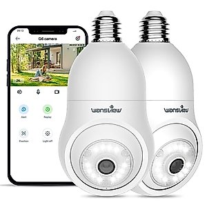 wansview Bulb Security Camera Outdoor - 2.4G WiFi Security Camera Wireless Outdoor Indoor for Home Security, 2K Color Night Vision, 360° Human Detection, 24/7 Recording, Works with Alexa (2 pack)