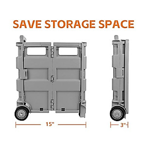 MaxWorks 50704 Collapsible Gray Rolling Folding Dolly Grocery Cart - Multi-Functional Teacher Dolly with Extra Storage, Durable Wheels, and Easy-to-Fold Design for Classroom, Office, Shopping