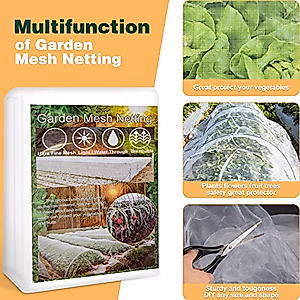 WADEO Garden Netting Kit, Greenhouse Covers 8X33Ft Bird Netting for Garden Protection for Raised Beds Vegetable, Including Finest Mesh Netting, Rust-Free Fiberglass Support Hoops Frame