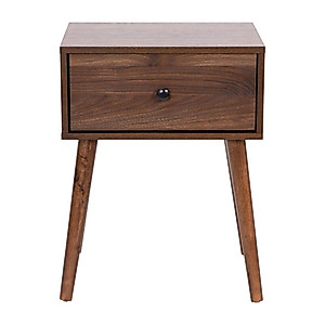 Flash Furniture Hatfield Mid-Century Modern Wood Nightstand - Dark Walnut Wood Grain Finish - Soft Close Storage Drawer - Side Accent or End Table