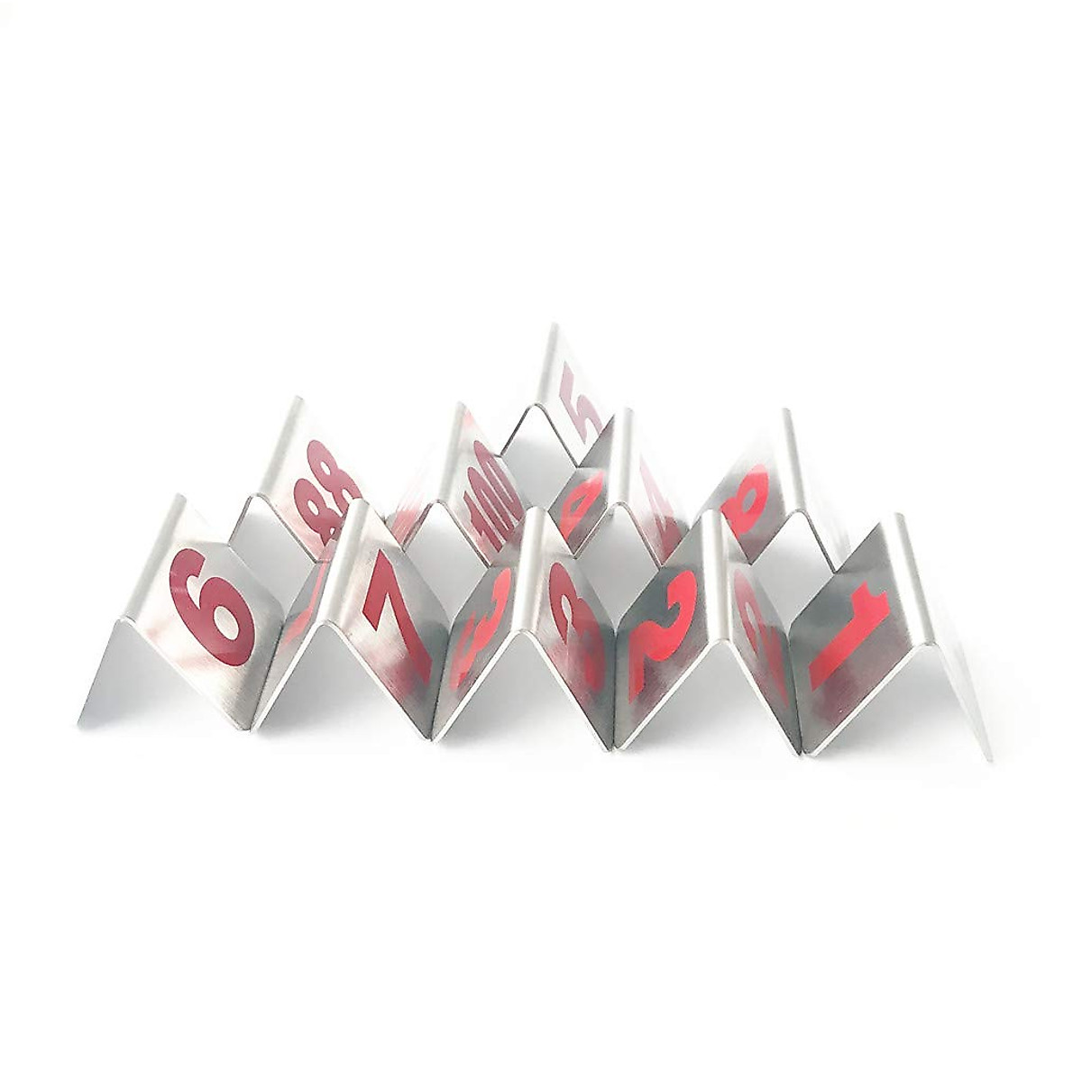 Amatolo 10 Pcs Metal Tent Style Stackable Table Numbers,Place Cards Suitable for Restaurants Cafes Bars and Personal Gatherings. (Numbered 1 Through 10)