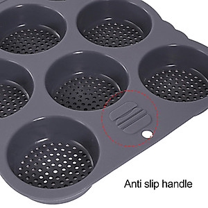 ulafbwur Bread Mold with Mesh Air Hole Design Silicone Non-stick Durable Flexible 8-compartment Hamburger Bun Pan Baking for Home Kitchen Bakery Use Grey