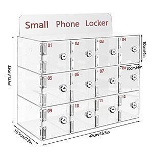 HaroldDol 12 Slots Acrylic Clear Cell Phone Locker Box with Door Locks and Keys, Wall-Mounted Cell Phones Storage Cabinet Pocket Storage Locker Box for Classroom Office (12 Slots)