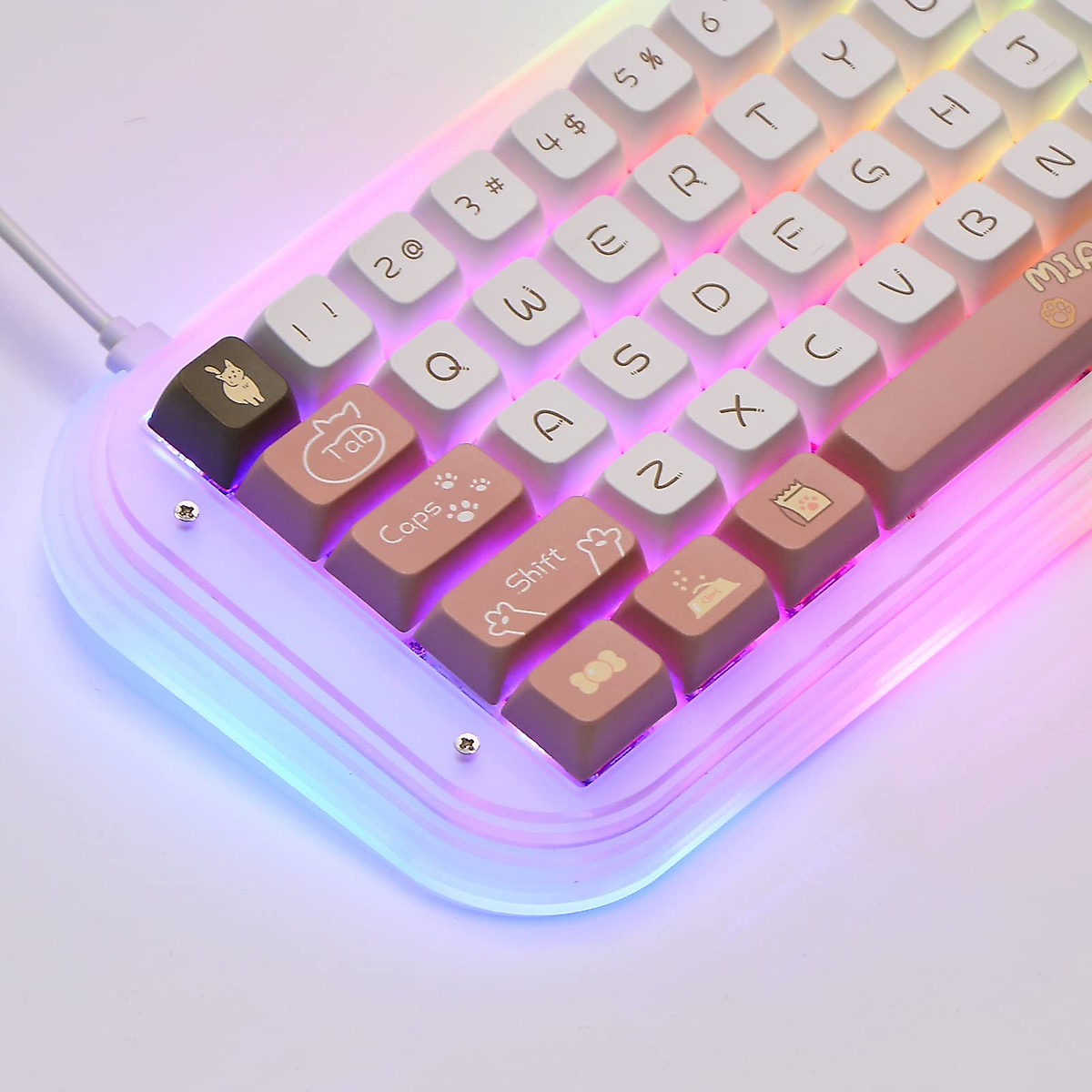 EPOMAKER Mini Cat 64 60% Hot Swappable Acrylic RGB Wired Mechanical Gaming Keyboard, VIA Programmable with Dye Sublimation PBT Keycaps for Mac/Win/Gamers(MIA Keycaps, Epomaker Flamingo Switch)