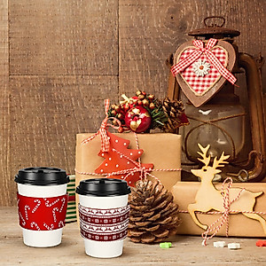 60 Pieces Christmas Coffee Cup Sleeves Red Double Layer Paper Sleeves Fits 12 and 16 oz Disposable Santa Cup Jacket for Christmas Hot Chocolate, Coffee, Cocoa, Tea or Cold Beverage, 6 Designs