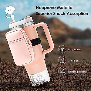Water Bottle Cup Accessories for Stanley 2.0 40 oz/30 oz,Water Bottle Pouch,Adjustable Belt Bag for Tumbler Cup,1 Cup Belt Bag,1 Straw Stopper,2 Anti Slip Silicone Boots,Gym Bottle Accessories