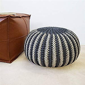 XJJZS Lovely Home Decorative Patio Seating Hand Knitted Style Cotton Woven Removable Footstool Ottomans Round Floor Pouf Stool (Size : 50)