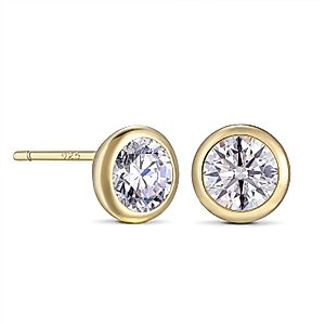 DiamonLite 1 Ct Round CZ 925 Sterling Silver Bezel Set Studs Earrings for Women and Men - Bezel Set CZ Earrings, 18K Gold Plated 925 Silver CZ Bezel Stud Earrings, Gold CZ Earrings for Women and Men