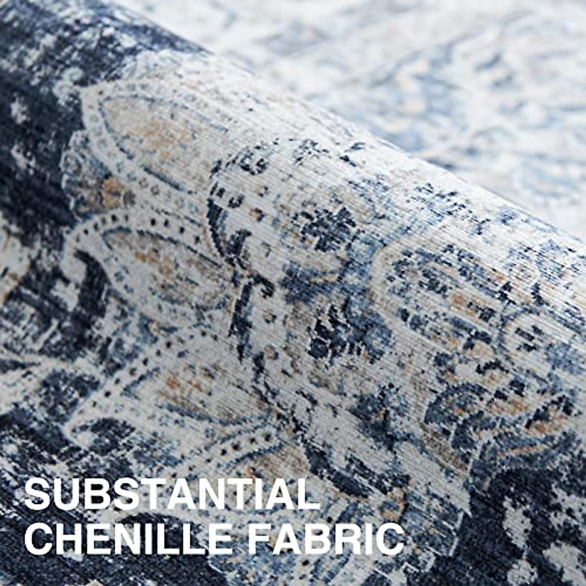 jinchan Area Rug 8x10 Persian Rug Washable Boho Living Room Rug Floral Print Large Rug Indoor Soft Distressed Foldable Carpet Thin Rug Bedroom Dining Room Office Farmhouse Dark Blue