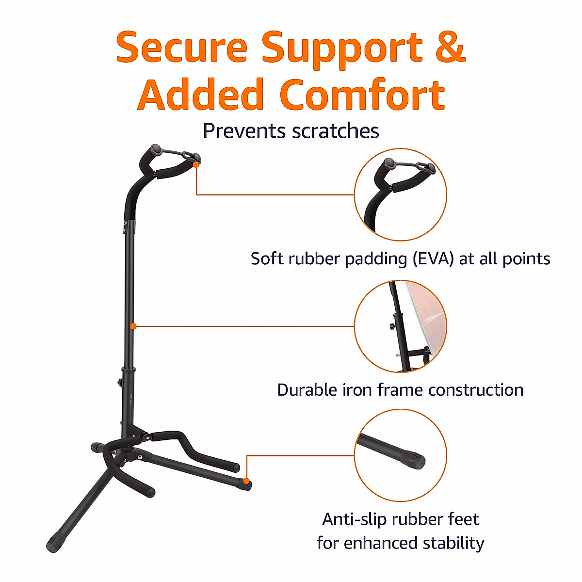 Amazon Basics Guitar Stand, Neck Support - For Home, Music Stores, Recording Studios, Display & Storage, Black