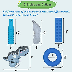 Chew Necklaces for Sensory Boys, Chewy Necklace Sensory Kids with ADHD, SPD, Teething, Biting Needs, Silicone Chew Toys for Autism Kids Reduce Fidget, Toddler Adult Chew Necklace 5 Pack (Grey)