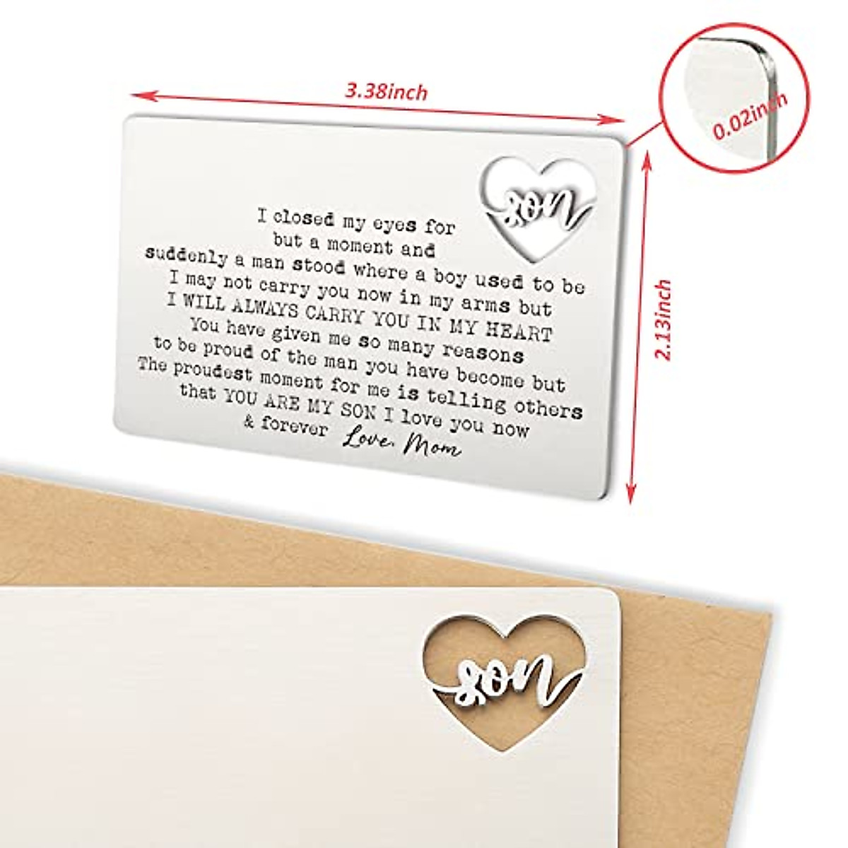 YODOCAMP Son Gifts From Mom, Engraved Wallet Card Inserts Keepsake Gifts for Son From Mom for Christmas Graduation Birthday Gift Ideas