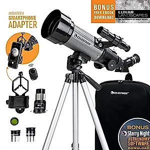 Celestron - 70mm Travel Scope DX - Portable Refractor Telescope - Fully-Coated Glass Optics - Ideal Telescope for Beginners - BONUS Astronomy Software Package - Digiscoping Smartphone Adapter