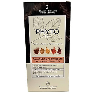 PHYTO Phytocolor Permanent Hair Color, 3 Dark Brown, with Botanical Pigments, 100% Grey Hair Coverage, Ammonia-free, PPD-free, Resorcin-free, 0.42 oz.