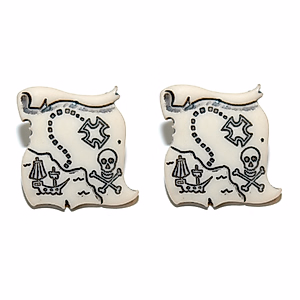 Pirate Treasure Map Skull Stud Earrings (S568)