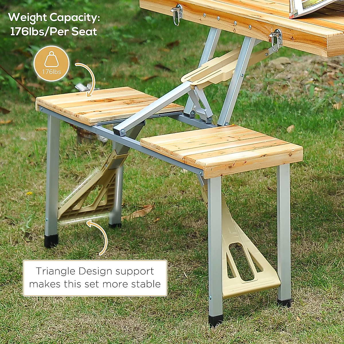 Outsunny Portable Foldable Camping Picnic Table with Seats Chairs and Umbrella Hole, 4-Person Fold Up Travel Picnic Table, Wood
