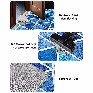 Welcome Mats, Blue Triangle Tile Pattern Door Mat, Non-Slip Absorbent Large 18x47 Inch Outdoor Indoor Mat Low-Profile Floor Mat Doormat for Entryway/Patio/Garage
