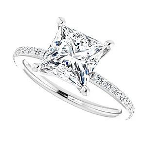 JEWELERYIUM 2 CT Princess Cut Colorless Moissanite Engagement Ring, Wedding/Bridal Ring Set, Solitaire Halo Style, Solid Sterling Silver Vintage Antique Anniversary Bridal Rings Gift for Her (7.5)