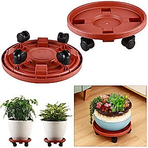 3 Pakcs Large Plant Caddy with Wheels 15.8" Rolling Plant Stands Heavy-duty Plastic Plant Roller Base Pot Movers Plant Saucer on Wheels Indoor Outdoor Plant Dolly with Casters Planter Tray Coaster Red