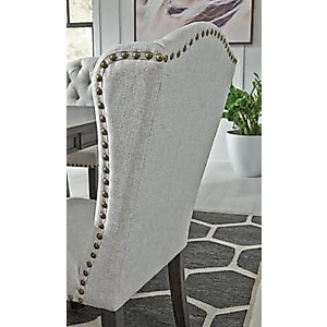 Signature Design by Ashley Jeanette Traditional Tufted Upholstered Wingback Dining Chair, 2 Count, Light Gray