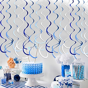 36 Pcs Blue Hanging Swirl Decorations Ombre Royal Blue White Felt Swirl Streamer Spiral Ceiling Garland for Birthday Wedding Baby Shower Graduation Under The Sea Nautical Ahoy Achor Party Supplies
