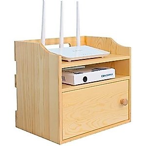 AVEEWA Wireless Router Storage Shelf Solid Wood Wireless Router Storage Box Desktop Set-Top Box Rack WiFi Box/Wood Color/32 * 21.5 * 28.5Cm