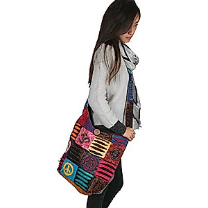 Blue Red Hobo Cotton Sling Cross Body Messenger Shoulder Bag Hippie Boho Bohemian Light Roomy Spacious (COLORFUL OM)