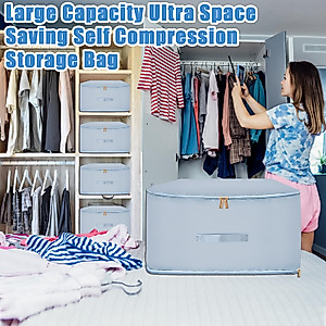 Ultra Space Saving Self Compression Organizer,Comforter Storage Bag,Self Compression Moving Organizer Bags for Comforters,Quilts,Blankets,Bedding Storage (Blue,X-L-52 * 42 * 60cm)